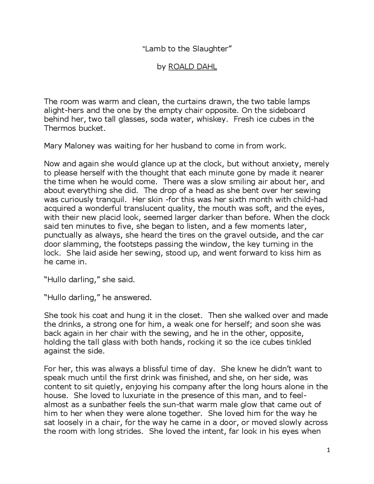 Lamb to the Slaughter | Resúmenes de Inglés | Docsity