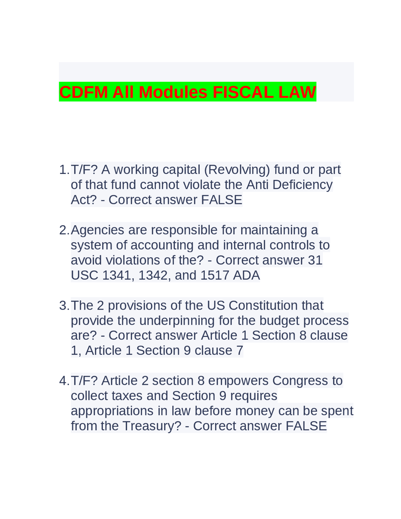 CDFM All Modules FISCAL LAW | Exams Law | Docsity