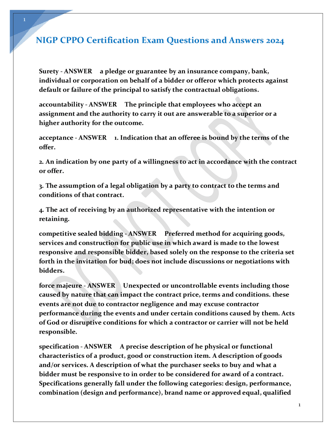 NIGP CPPO Certification Exam Questions and Answers 2024 | Exams Marketing Business-to-business ...