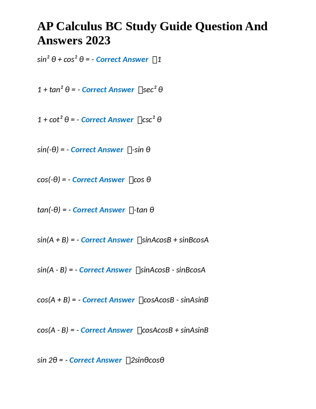 AP Calculus BC Study Guide Question And Answers 2023 | Exams Nursing ...