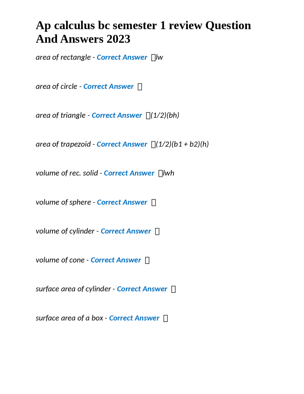 Ap calculus bc semester 1 review Question And Answers 2023 | Exams ...