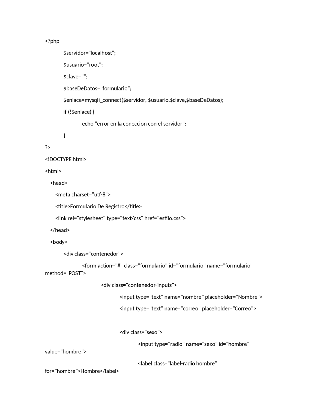 Comando para realizar un formulario en html con conexión a Xamm ...