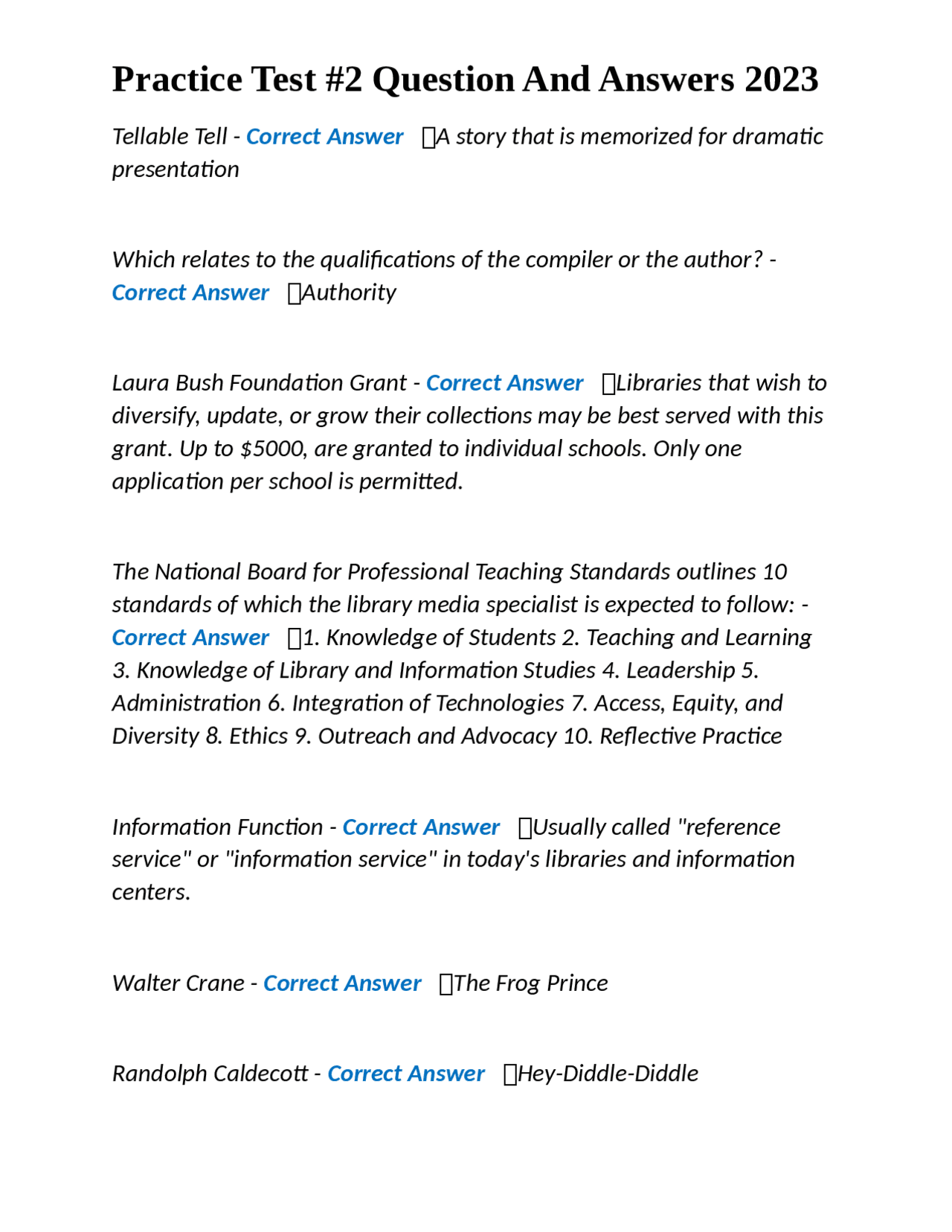 Practice Test 2 Question And Answers 2023 Exams Nursing Docsity