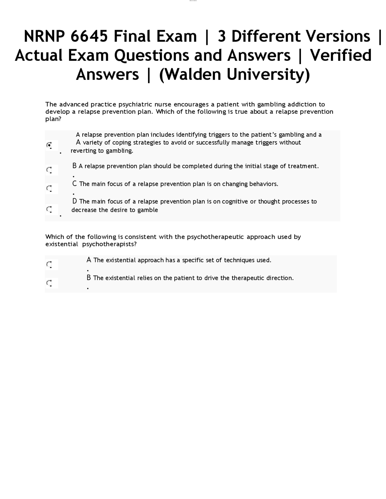 Nrnp 6645 Final Exam 3 Different Versions Actual Exam Questions And