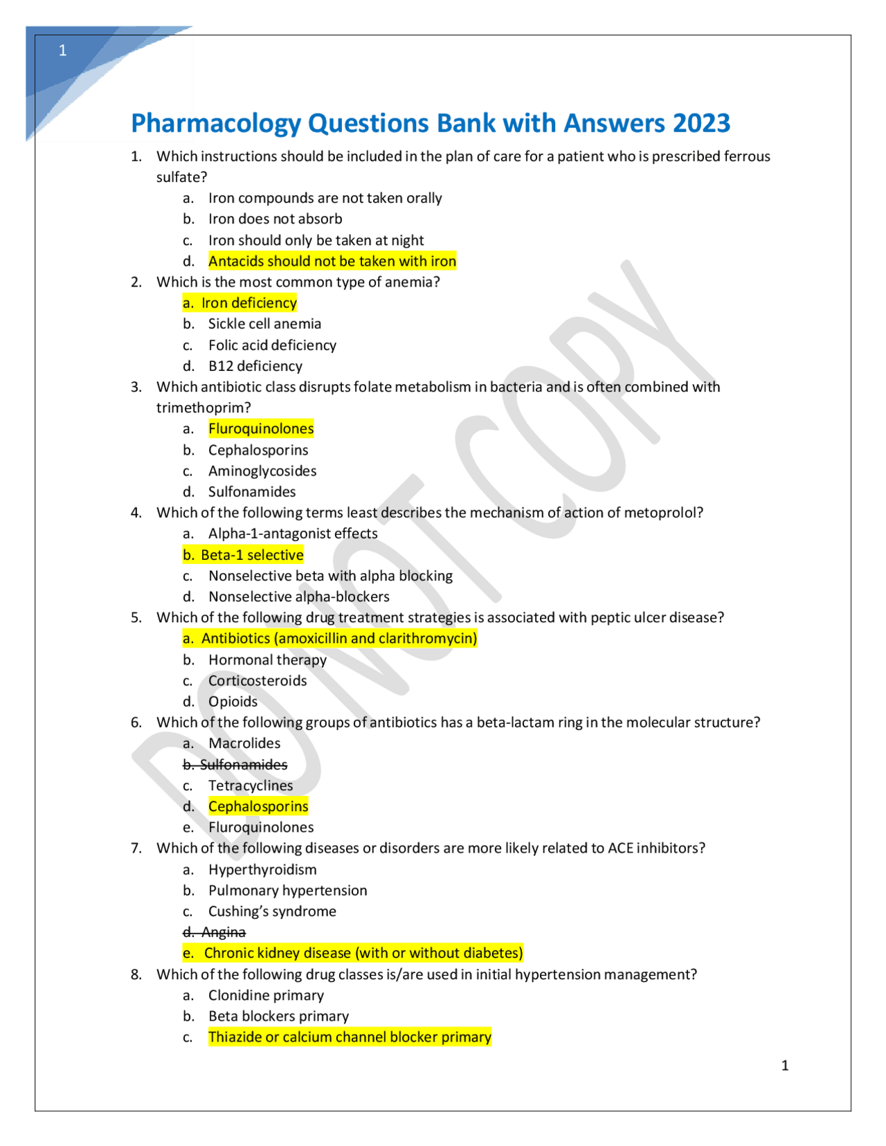 Pharmacology Questions Bank with Answers 2023 | Exams Pharmacology ...