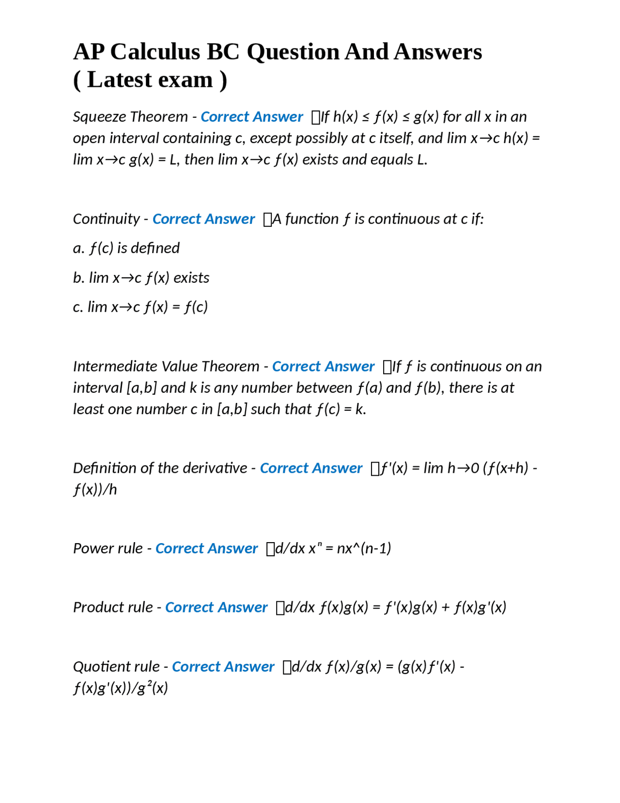 AP Calculus BC Question And Answers ( Latest exam ) | Exams Nursing ...