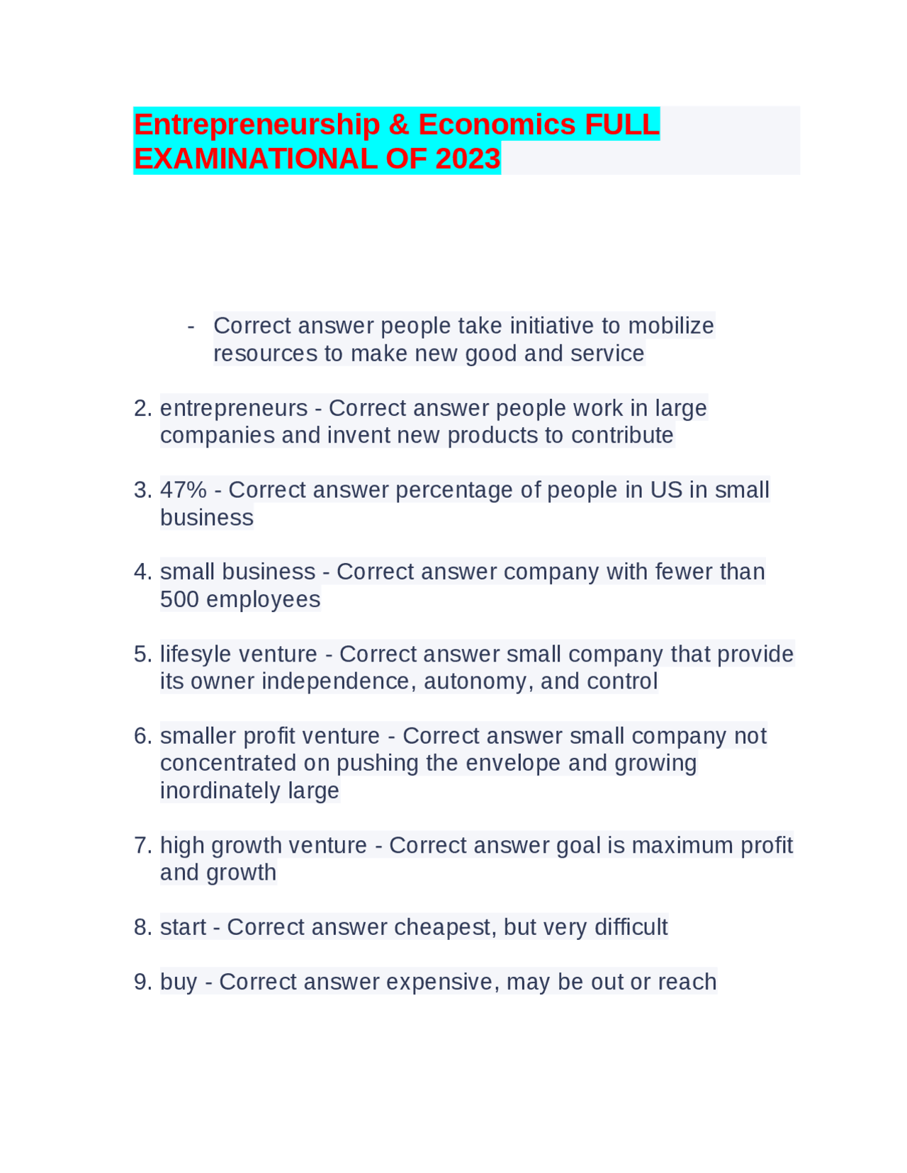 Entrepreneurship & Economics FULL EXAMINATIONAL OF 2023 | Exams ...