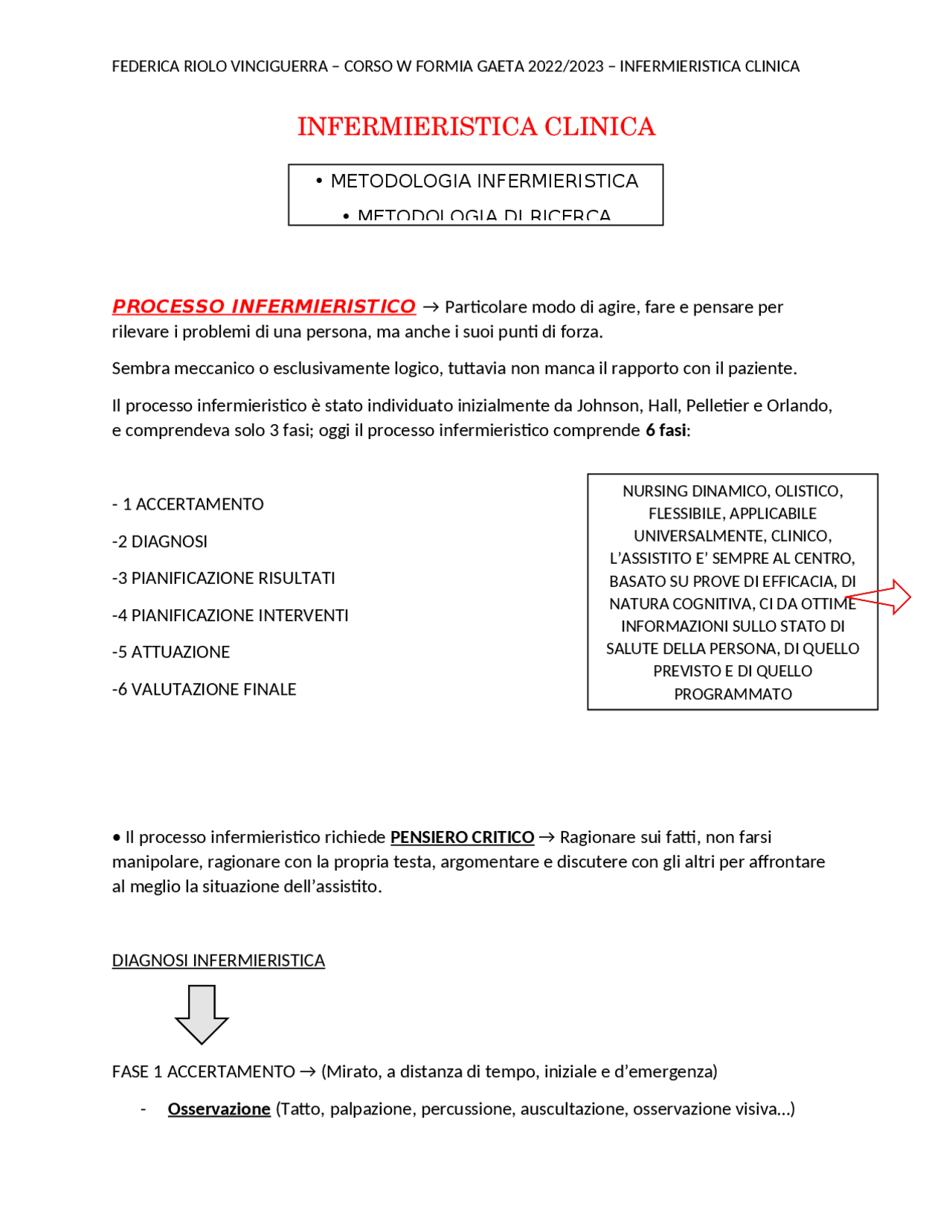 Infermieristica Clinica Appunti Di Infermieristica Docsity
