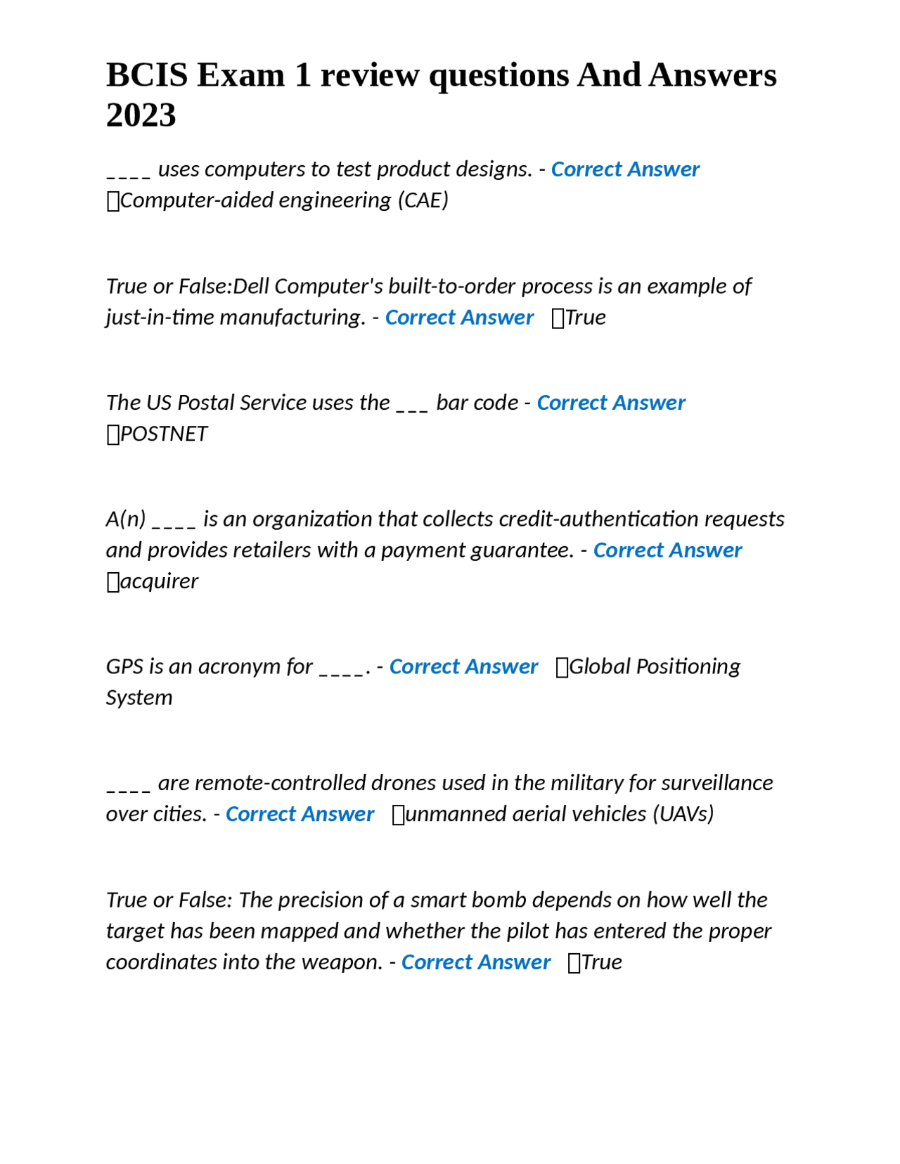 Bcis Exam 1 Review Questions And Answers 2023 Exams Nursing Docsity