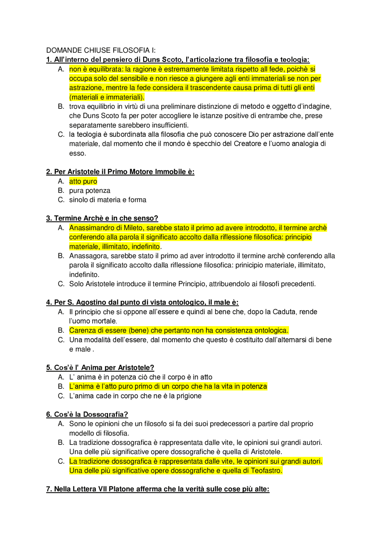 Domande Chiuse Esame Di Filosofia Prove Desame Di Filosofia Docsity