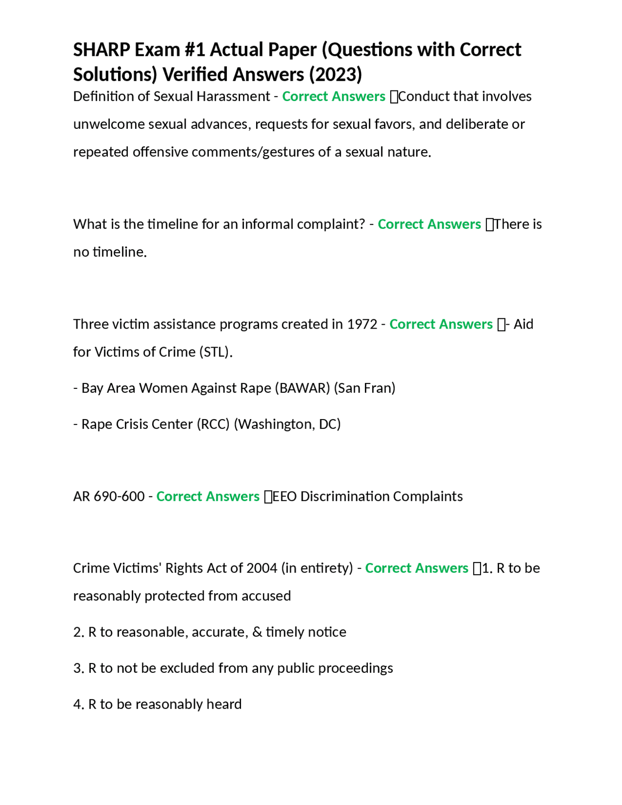 SHARP Exam #1 Actual Paper (Questions with Correct Solutions) Verified ...