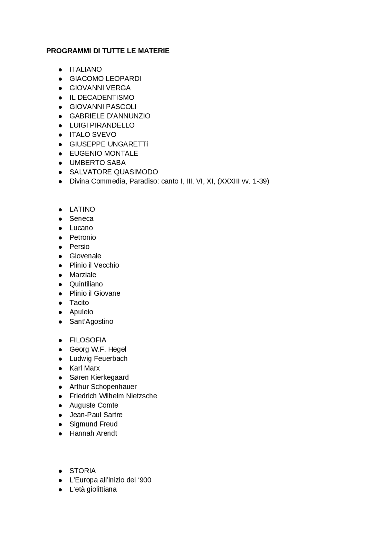 Argomenti del programma | Collegamenti Interdisciplinari di Inglese | Docsity