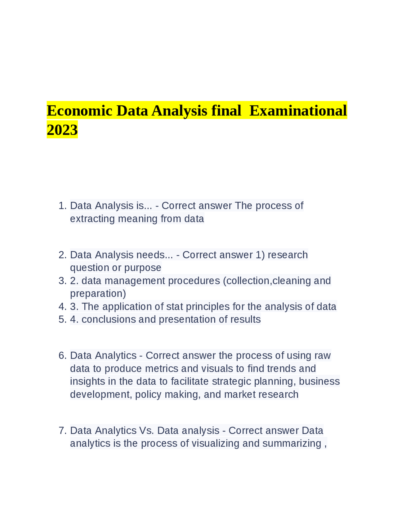 Economic Data Analysis final Examinational 2023 | Exams Advanced Data ...