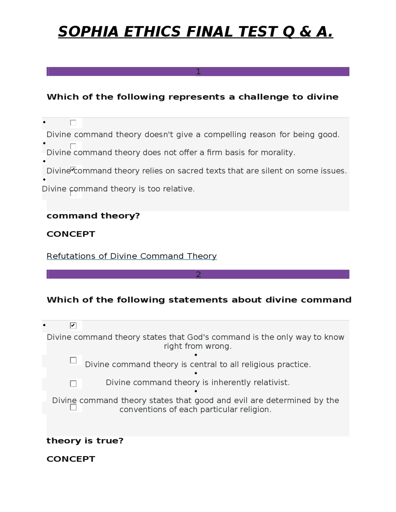 Sophia Ethics Final Test Q And A Exams Nursing Docsity