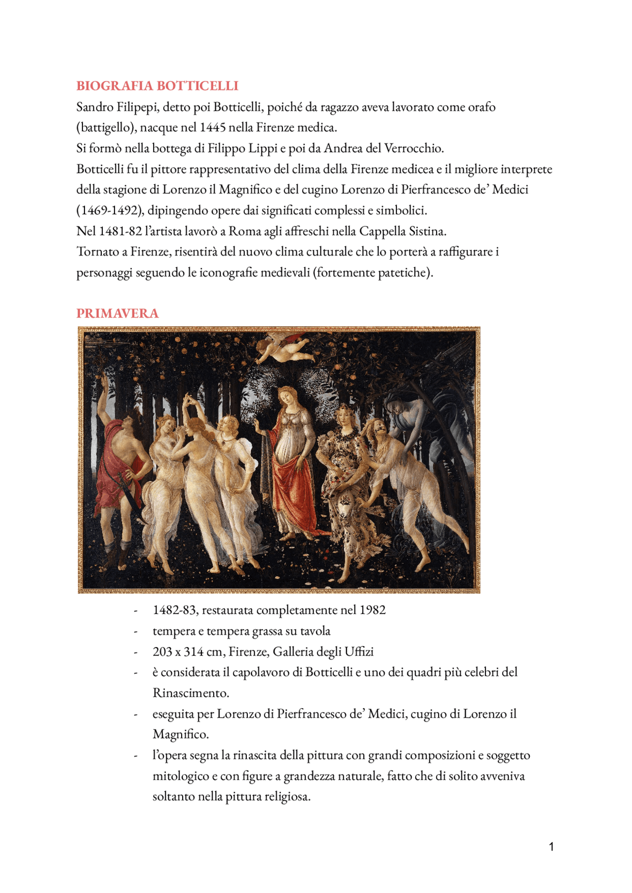 Botticelli, descrizione autore e opere | Appunti di Elementi di storia dell'arte ed espressioni ...