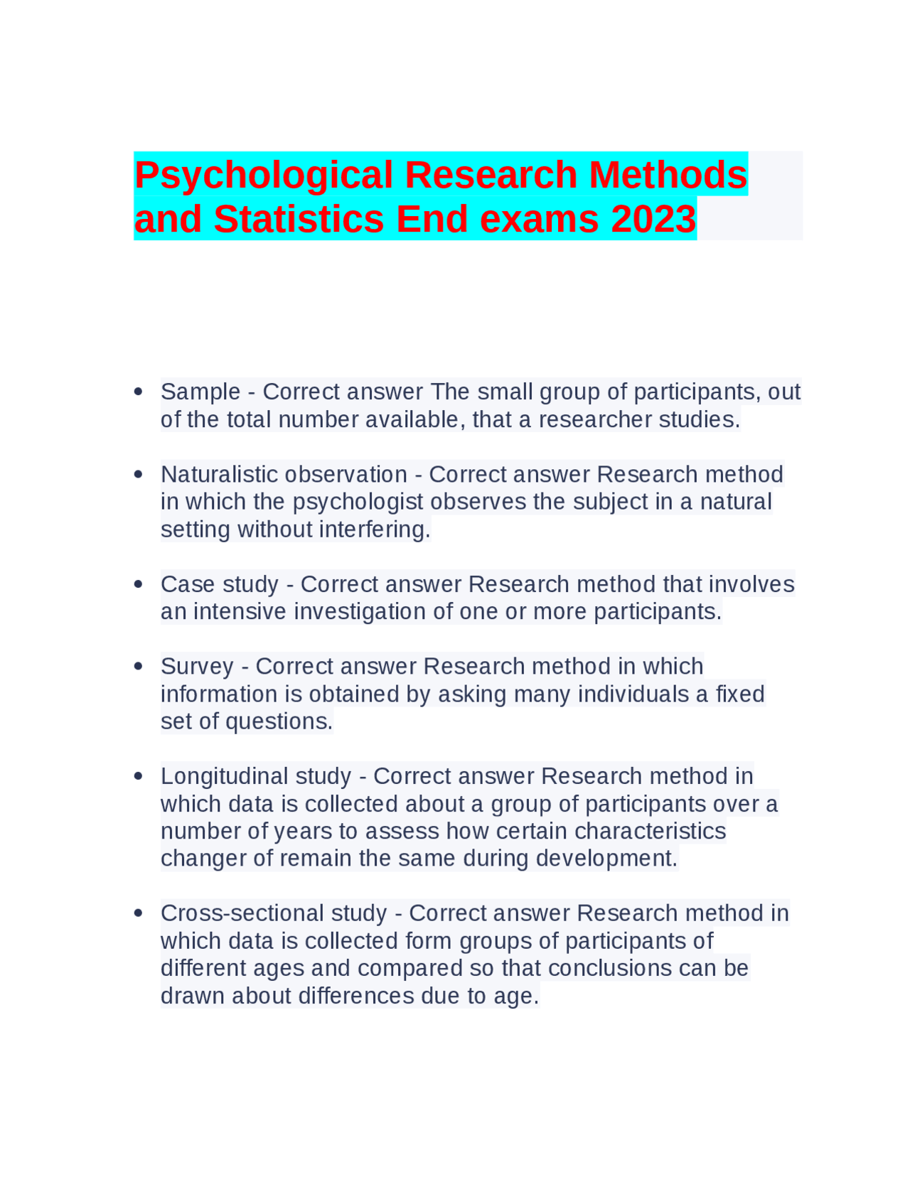 Psychological Research Methods And Statistics End Exams 2023 Exams