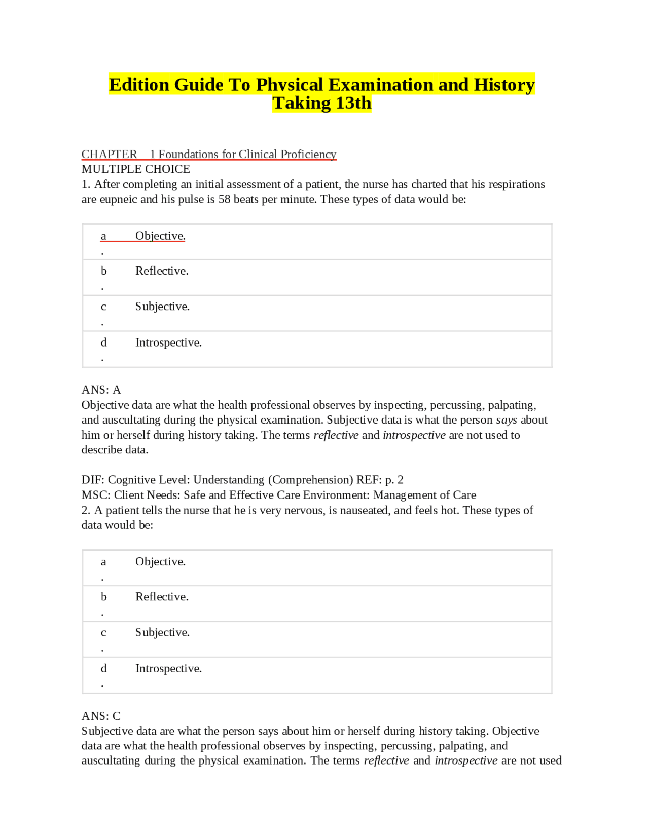 Edition Guide To Physical Examination and History Taking 13th | Study Guides, Projects, Research ...