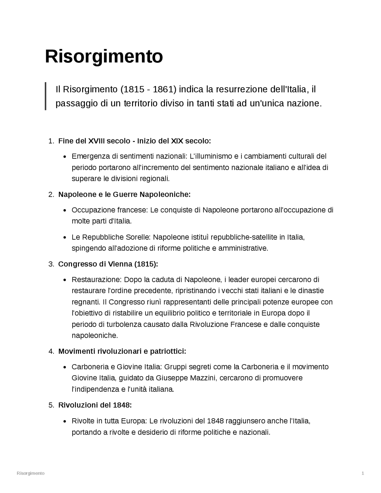 Risorgimento Storia Riassunto Schemi E Mappe Concettuali Di Storia