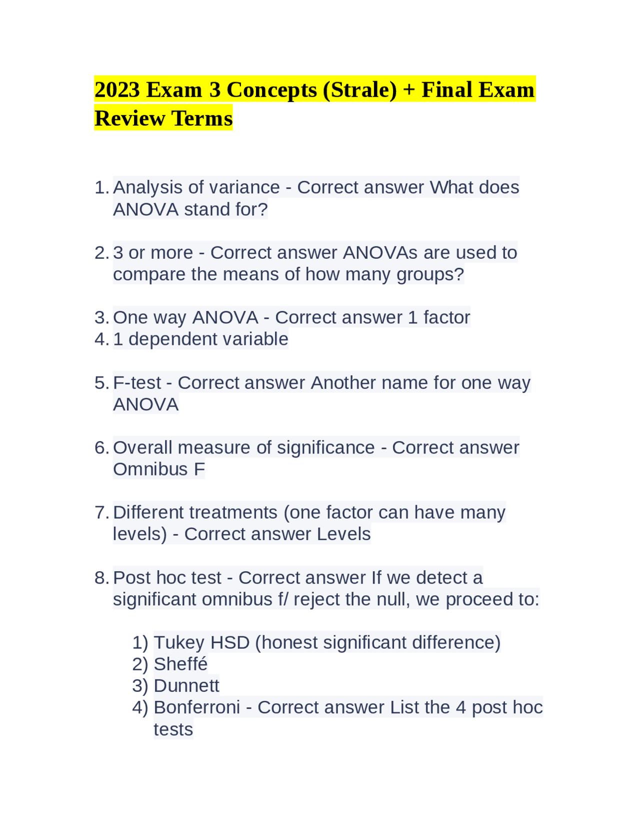 Exam Concepts And Review Terms For Anova And Statistical Inference Exams Statistics Docsity