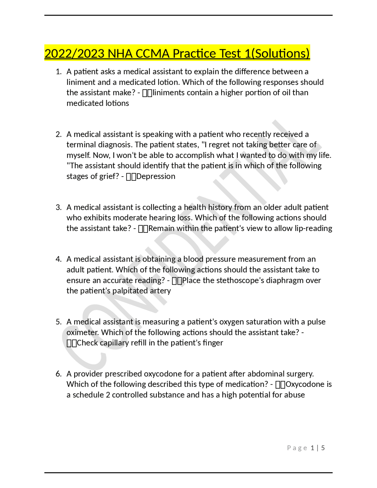 2022/2023 NHA CCMA Practice Test 1(Solutions) | Exams Company ...