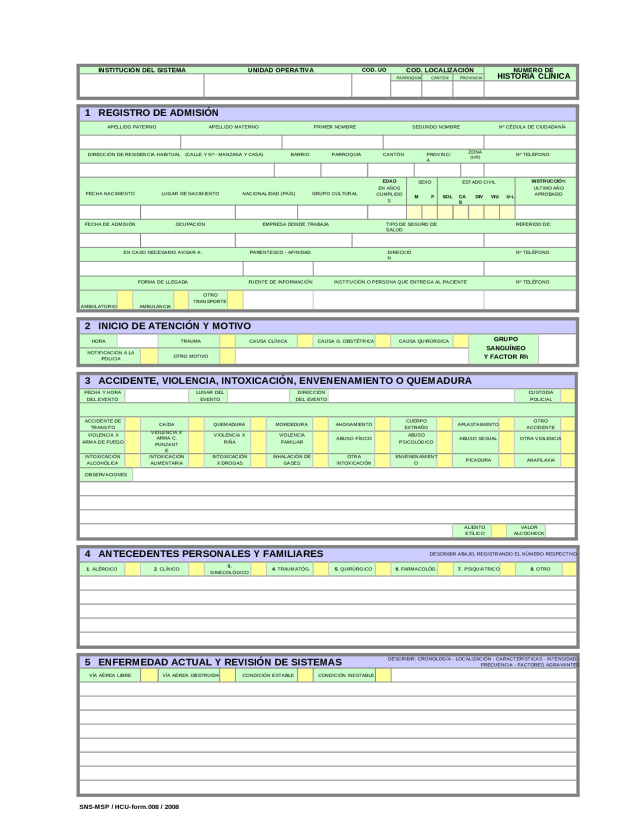 Formulario 008 del ministerio de salud publica del Ecuador | Esquemas y ...
