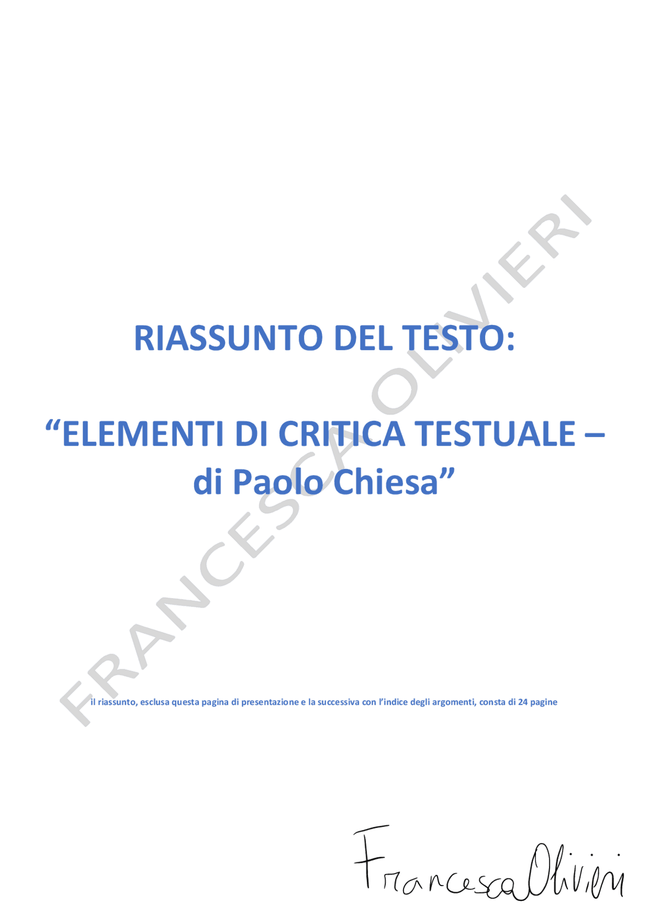 Riassunto Del Volume Elementi Di Critica Testuale Paolo Chiesa