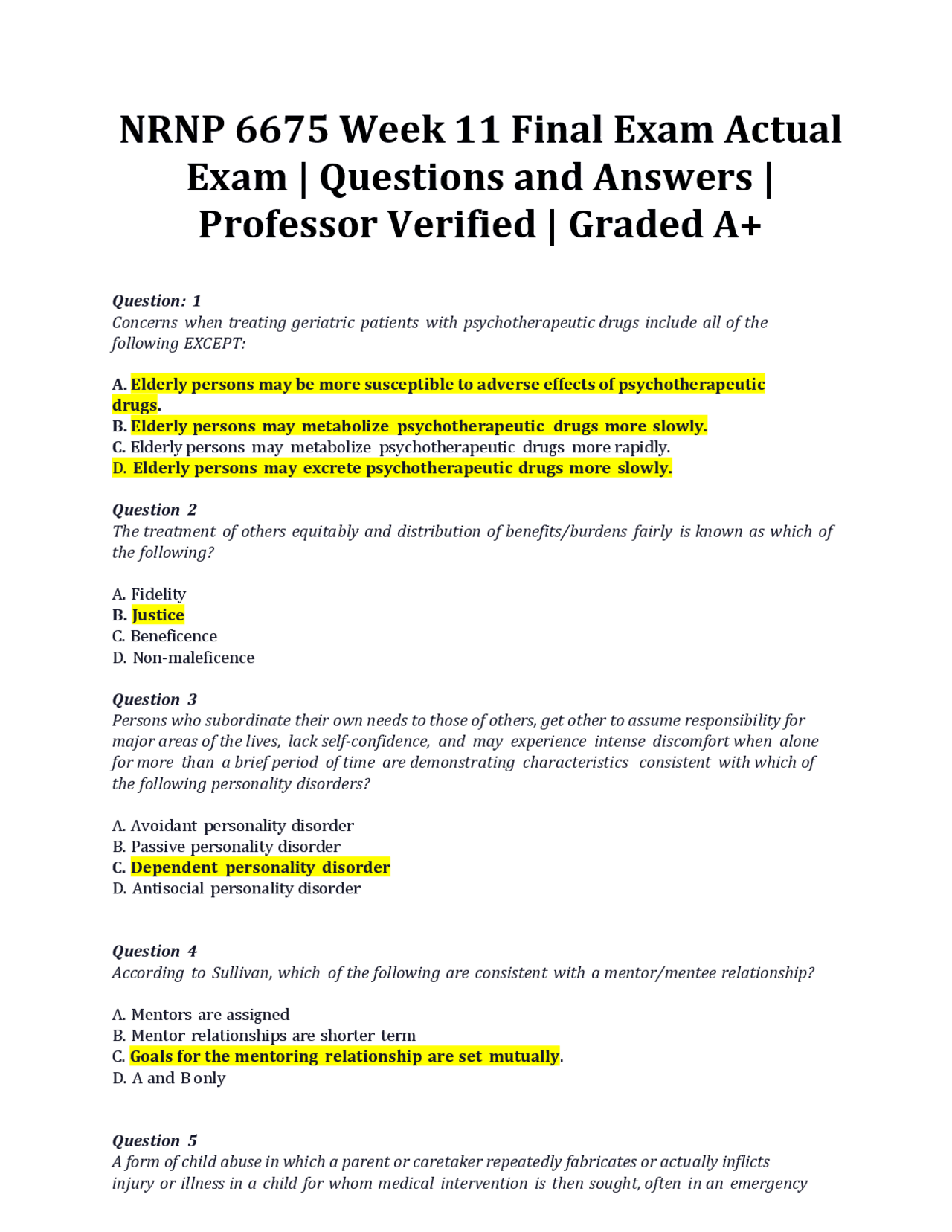 Nrnp 6675 Week 11 Final Exam Actual Exam Questions And Answers
