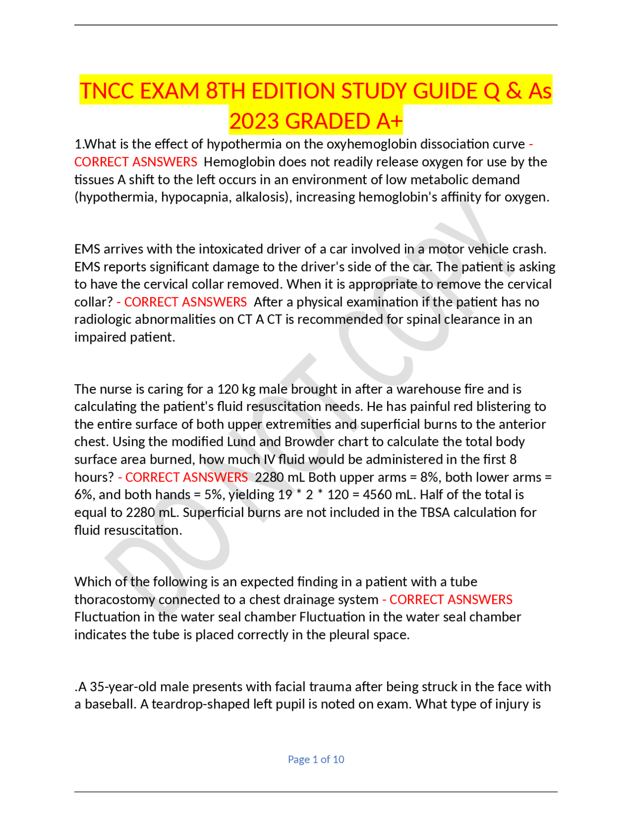 TNCC EXAM 8TH EDITION STUDY GUIDE Q & As 2023 GRADED A+ | Exams Theatre ...