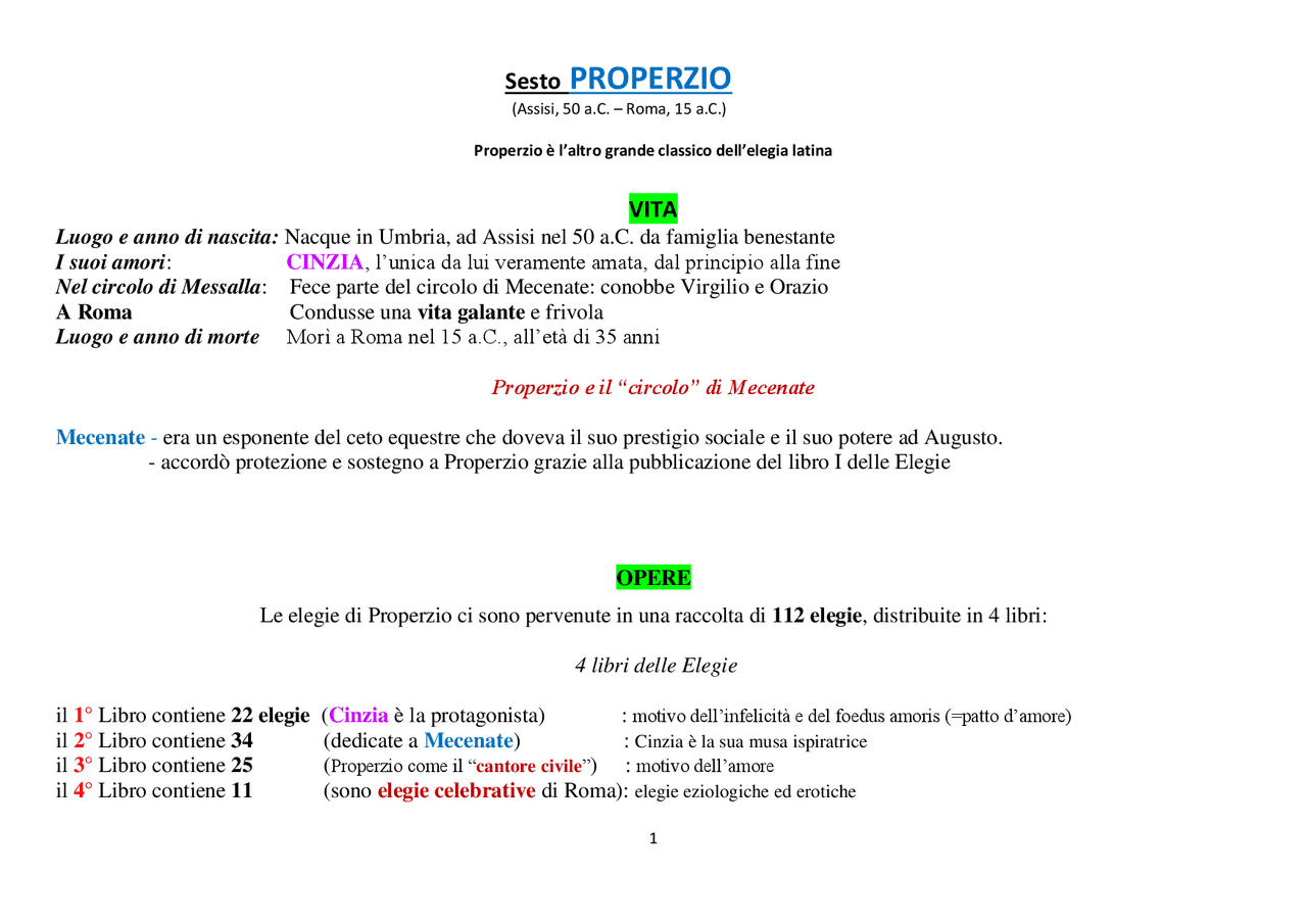 Properzio Vita E Opere Presentate In Forma Chiara Semplice E
