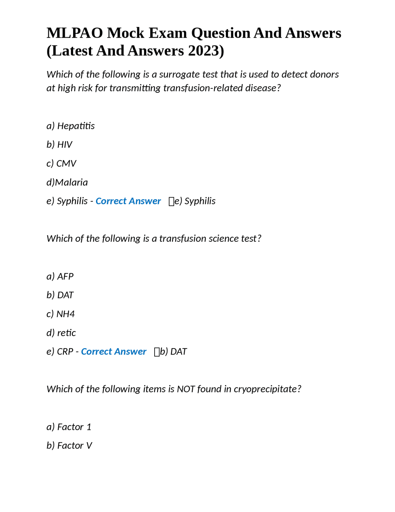 MLPAO Mock Exam Question And Answers (Latest And Answers 2023) | Exams ...