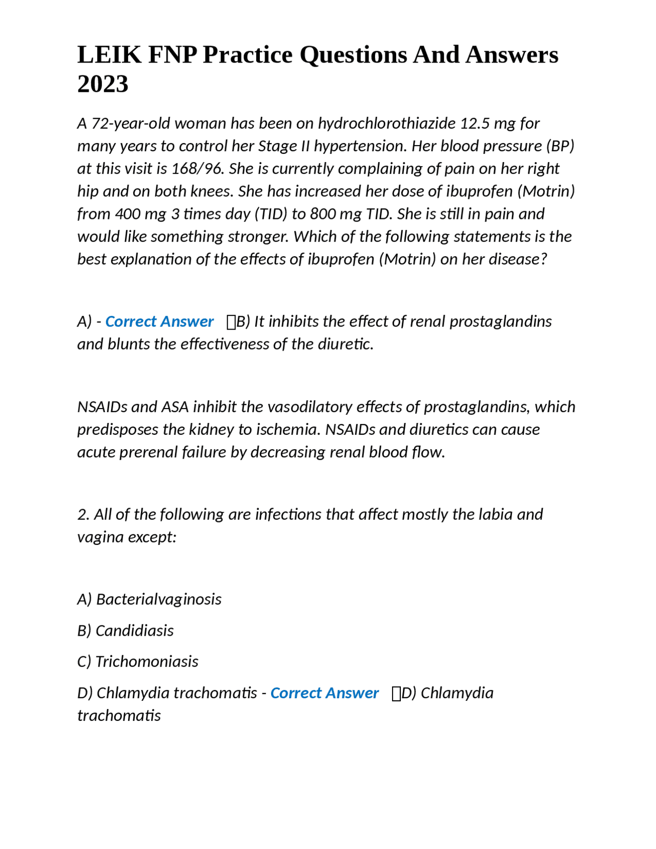 LEIK FNP Practice Questions And Answers 2023 | Exams Nursing | Docsity