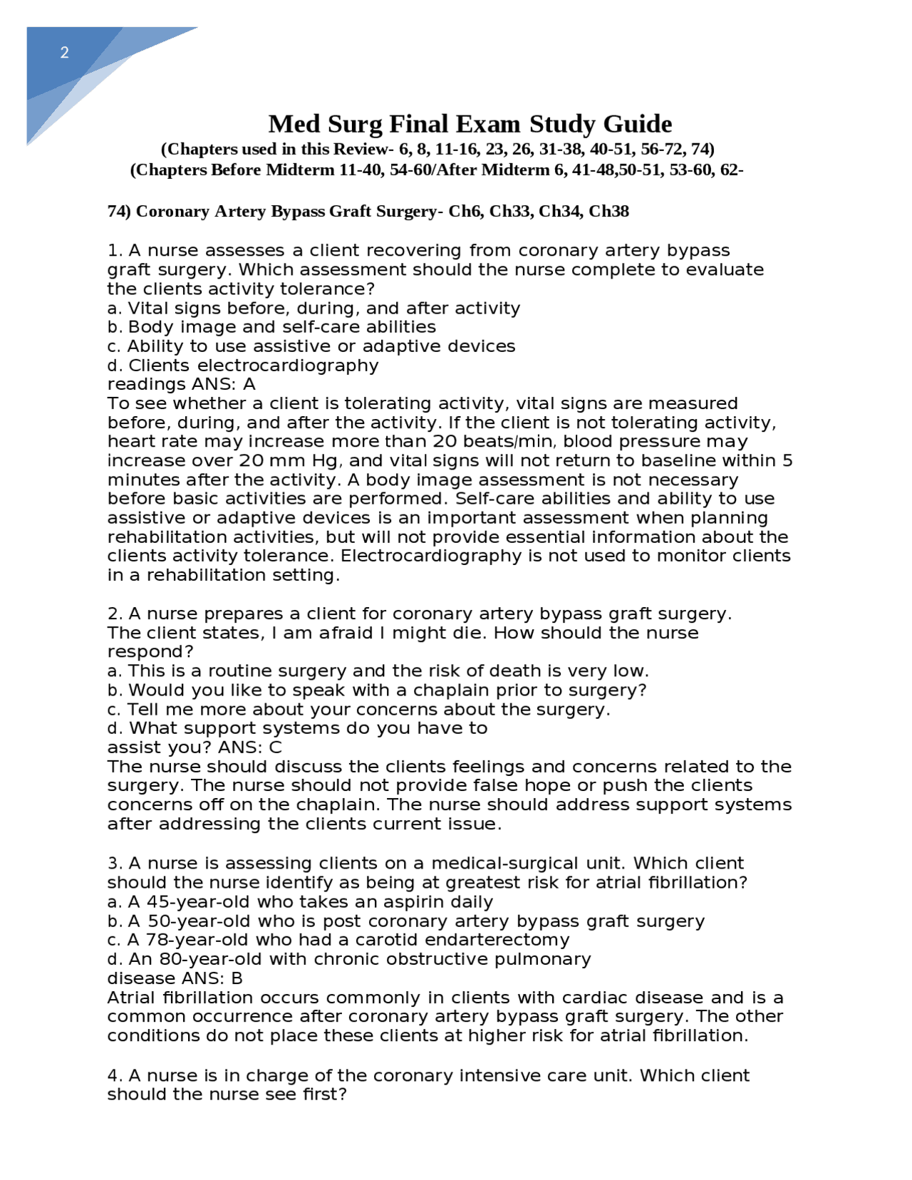 Med_Surg_Final_Exam_Study_Guide | Exams Nursing | Docsity