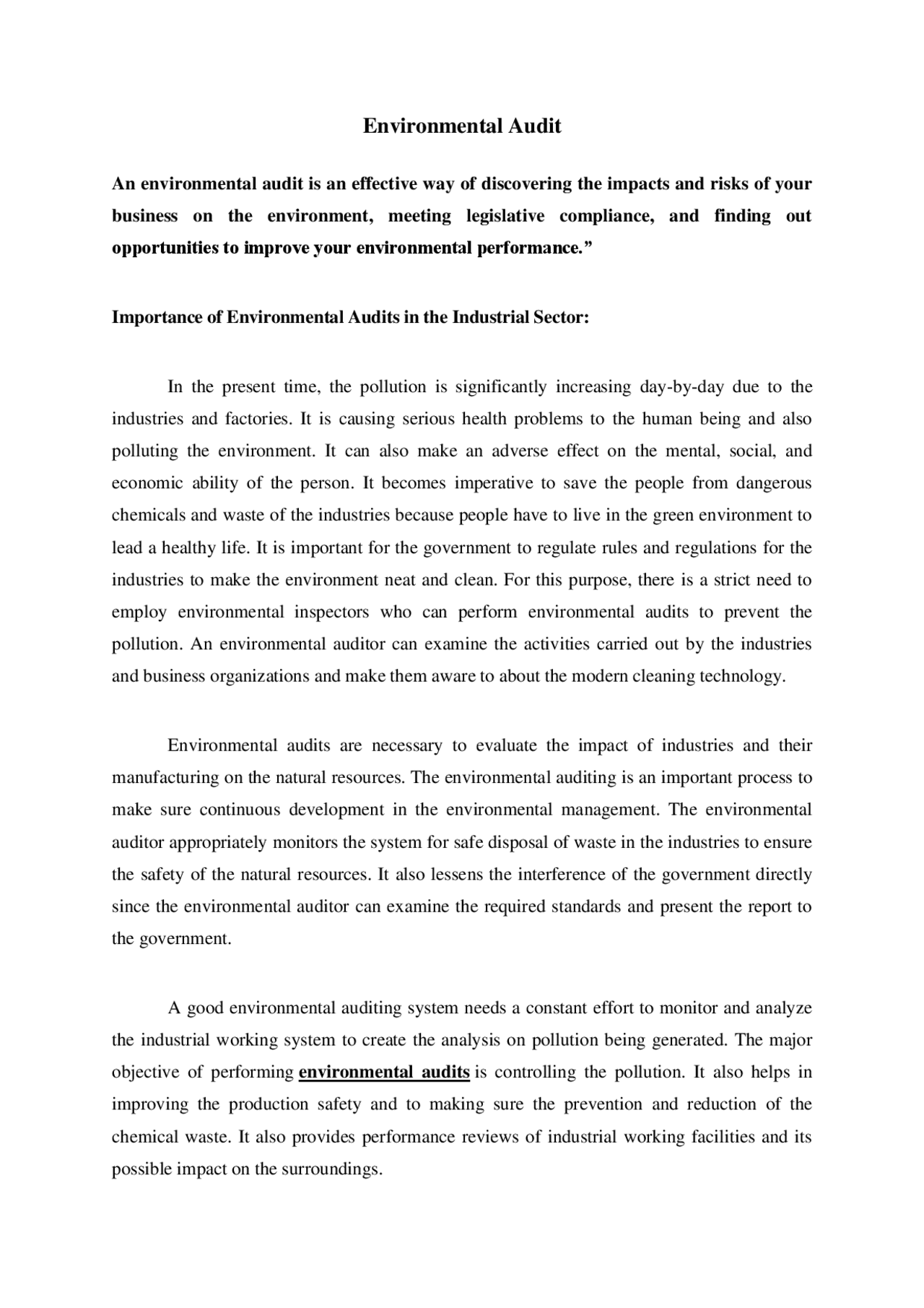 Environmental Audit Notes | Study notes Environmental Science | Docsity