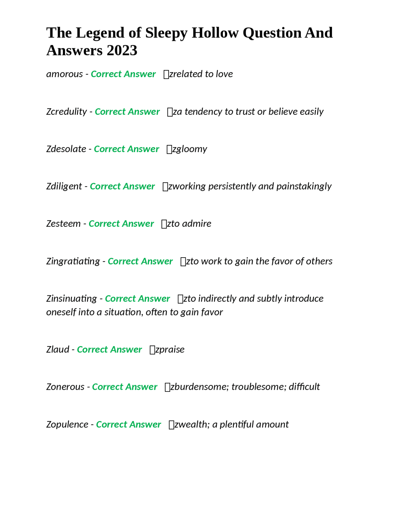 The Legend of Sleepy Hollow Question And Answers 2023 | Exams Nursing ...