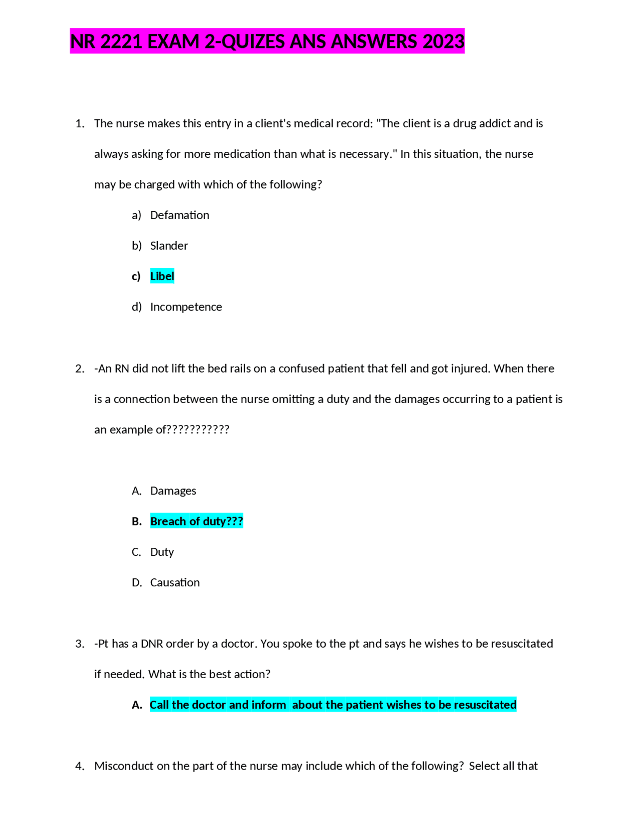 NR 2221 EXAM 2-QUIZES ANS ANSWERS 2023 | Exams Nursing | Docsity