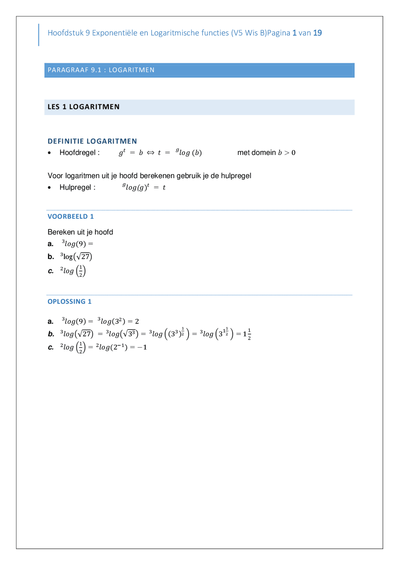 Wiskunde B VWO Hoofdstuk 9 Exponentiele en Logaritmische functies 2020 ...