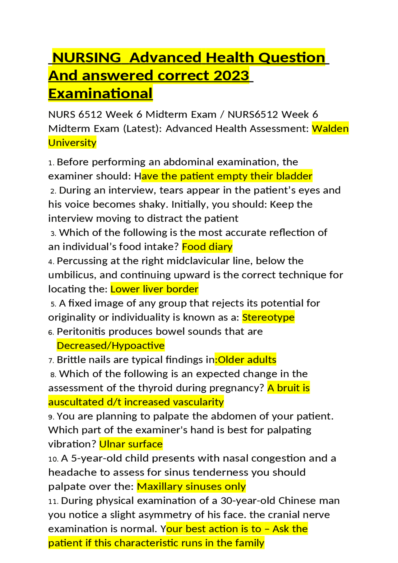 NURSING Advanced Health Question And answered correct 2023 ...