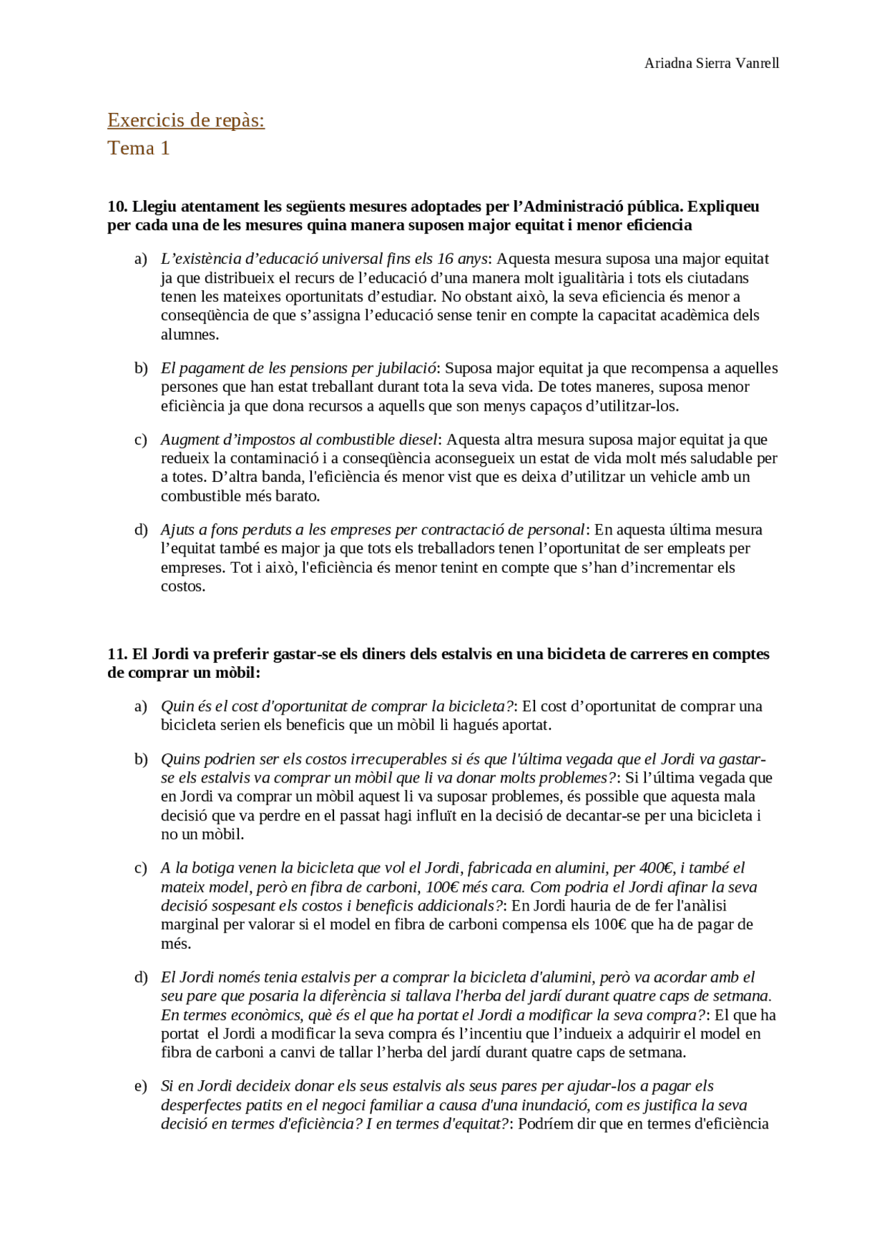 Exercicis de repàs tema 1 | Ejercicios de Economía de la Empresa | Docsity