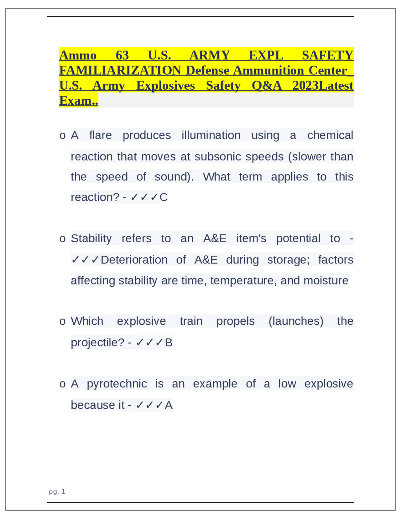 Ammo 63 U.S. ARMY EXPL SAFETY FAMILIARIZATION Defense Ammunition Center ...