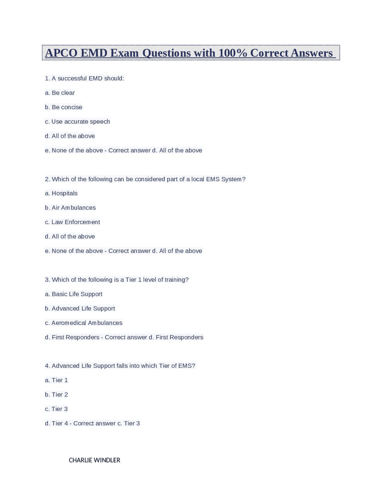 APCO EMD Exam Questions with 100% Correct Answers | Exams Nursing | Docsity
