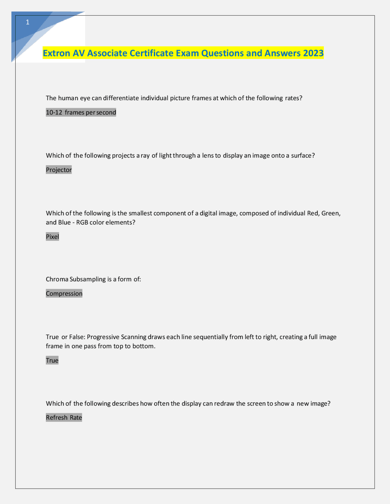 Extron AV Associate Certificate Exam Questions and Answers 2023 | Exams ...