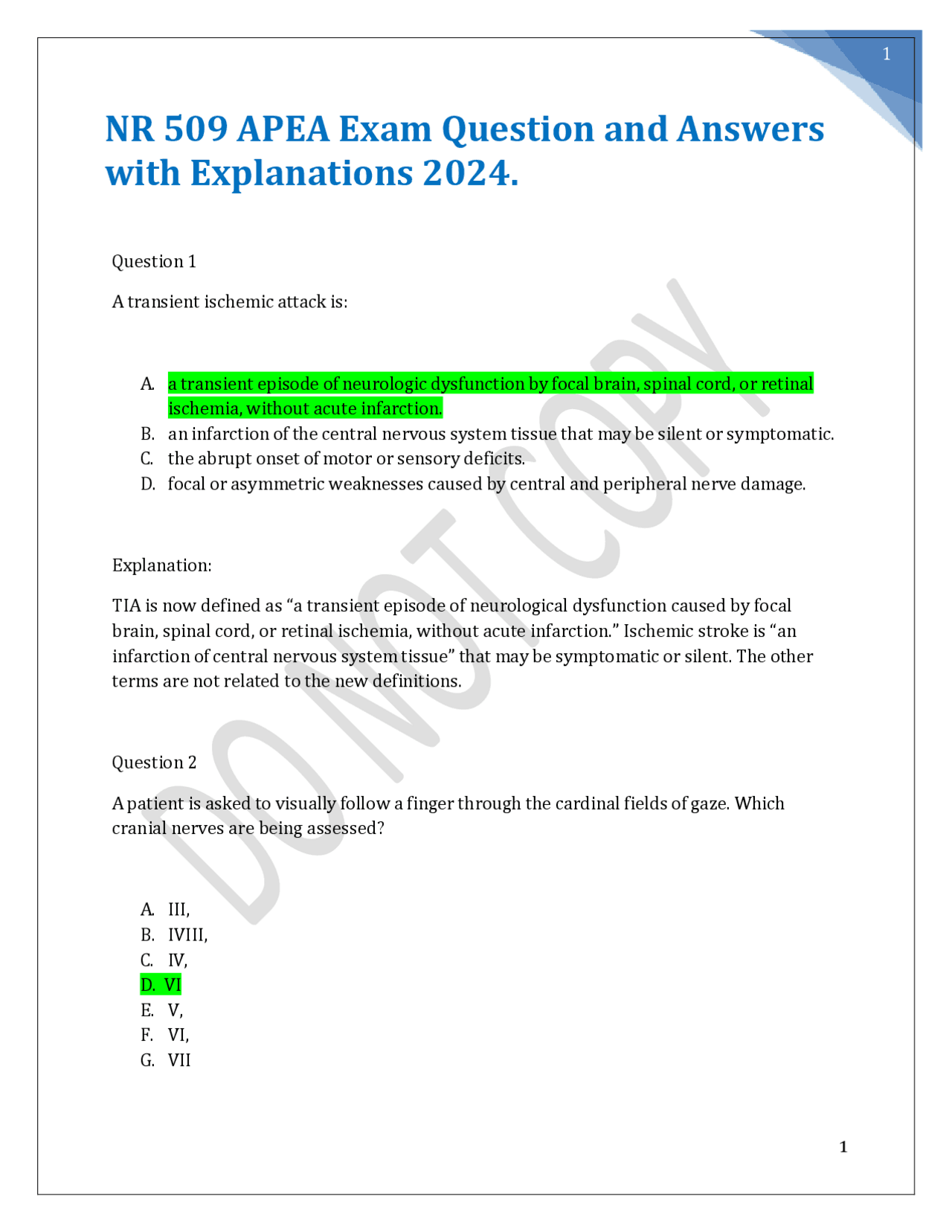 NR 509 APEA Exam Question and Answers with Explanations 2024 | Exams ...