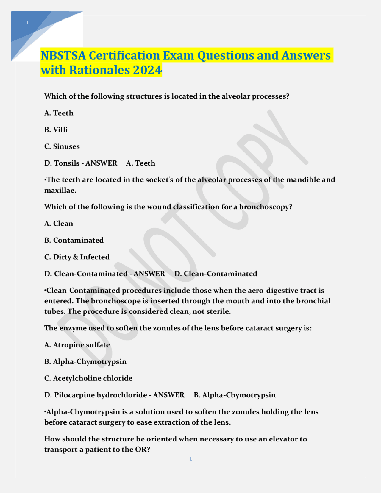 NBSTSA Certification Exam Questions and Answers with Rationales 2024 ...