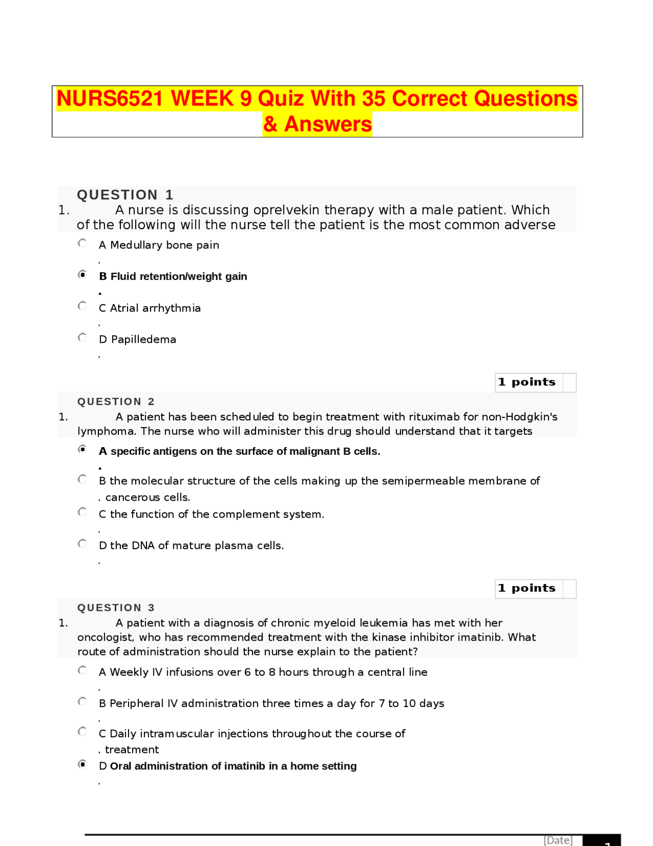 Nurs6521 Week 9 Quiz With 35 Correct Questions And Answers Exams