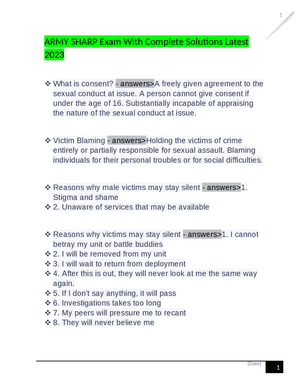 ARMY SHARP Exam and Sexual Assault Response and Prevention | Exams ...