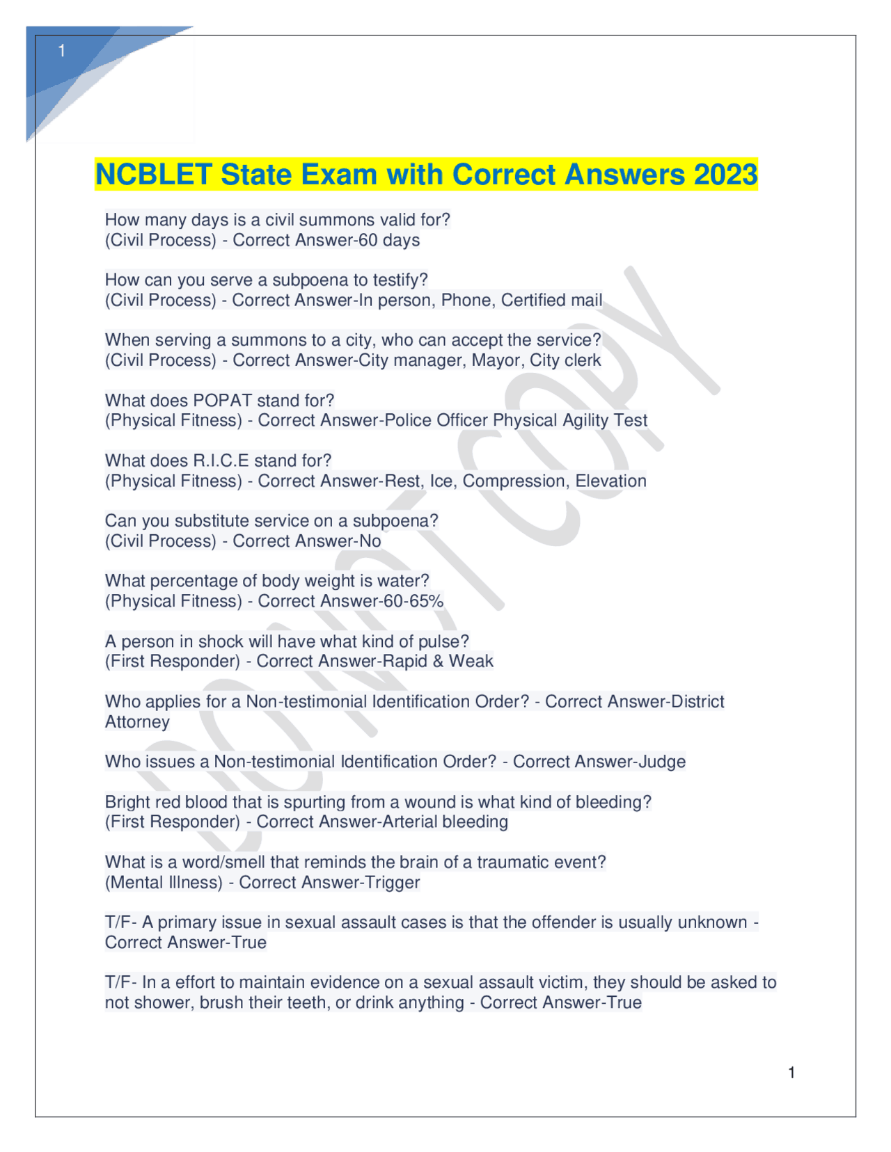 NCBLET State Exam with Correct Answers 2023 | Exams English Language ...