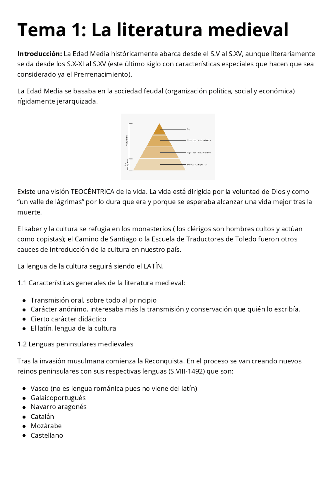 La literatura medieval española | Resúmenes de Lengua y Literatura | Docsity