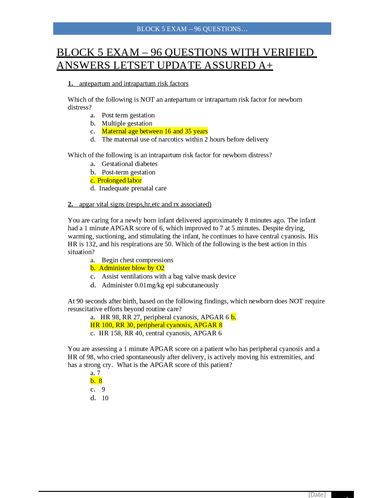 BLOCK 5 EXAM – 96 QUESTIONS WITH VERIFIED ANSWERS LETSET UPDATE ASSURED ...