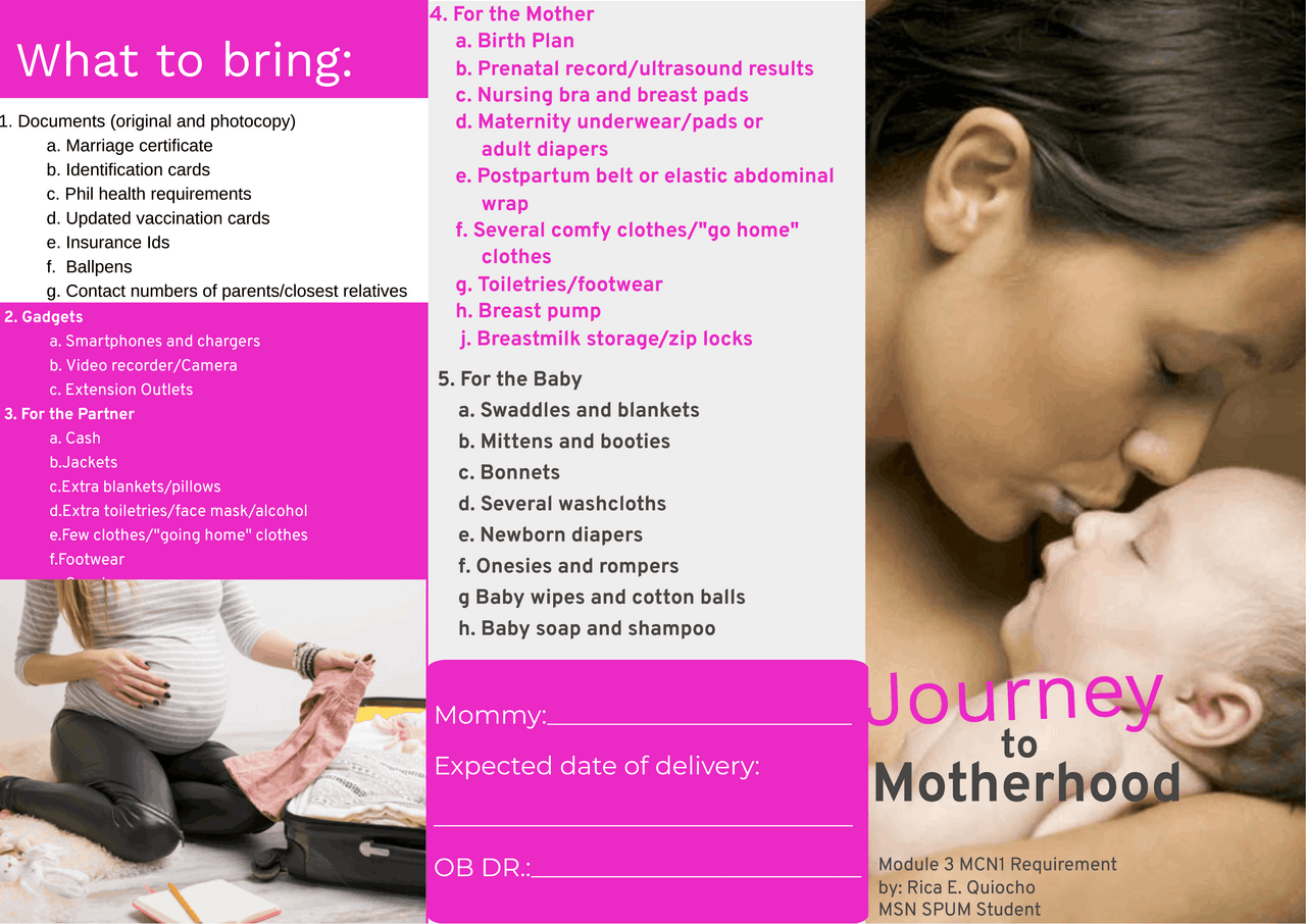 Birth plan brochure on maternal and child health nursing | Summaries ...