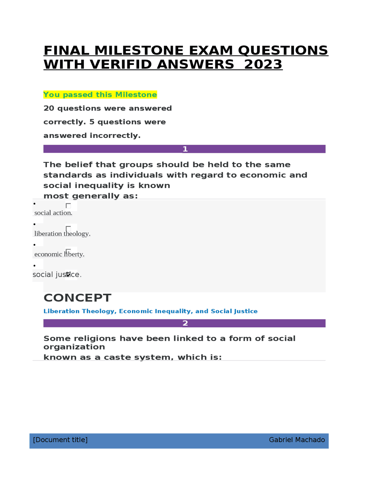 FINAL MILESTONE EXAM QUESTIONS WITH VERIFID ANSWERS 2023 | Exams ...